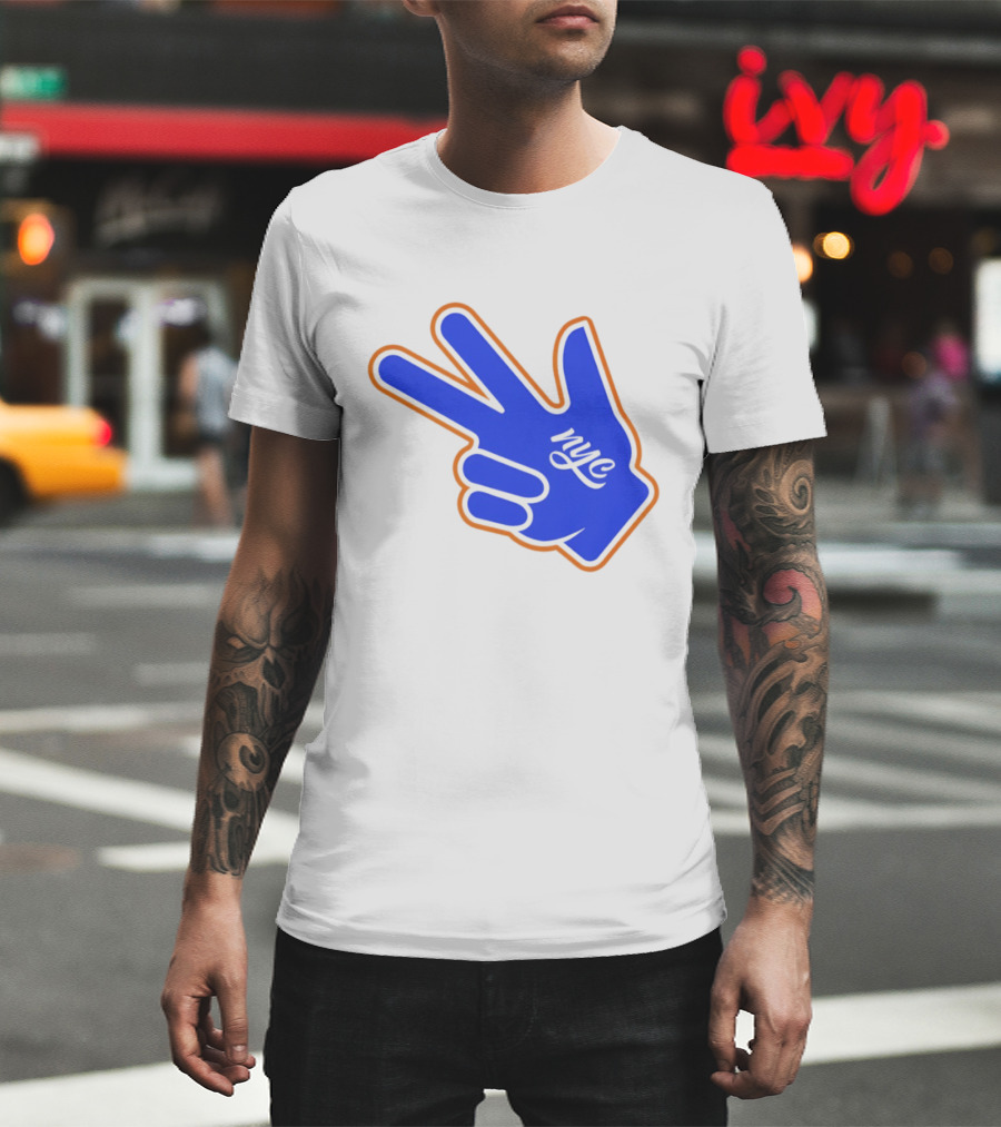 New York Knicks NYC Basketball Peace Sign Three Pointer T-Shirt