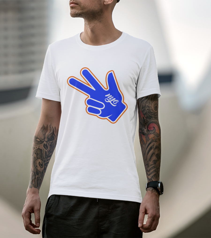 New York Knicks NYC Basketball Peace Sign Three Pointer T-Shirt