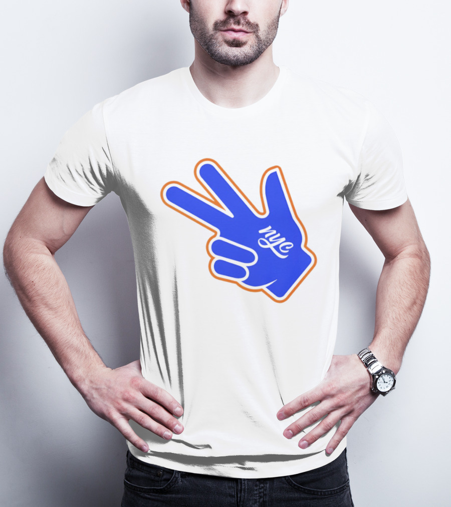 New York Knicks NYC Basketball Peace Sign Three Pointer T-Shirt