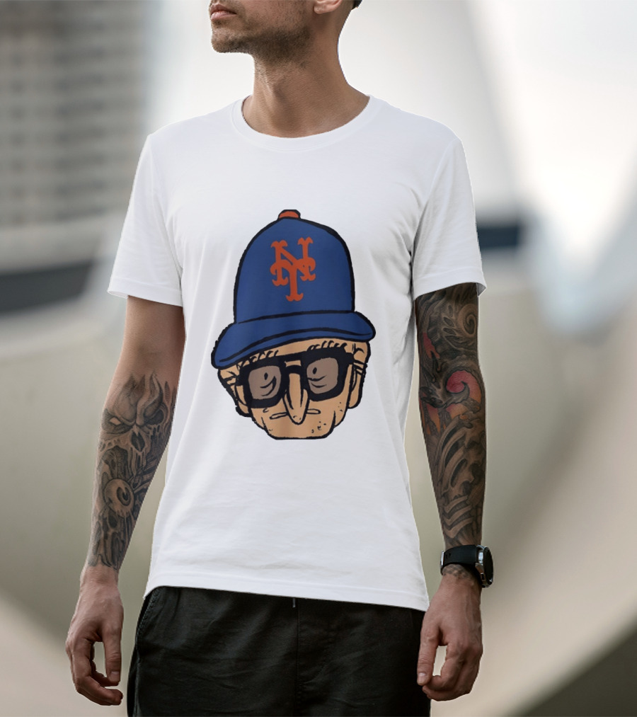 Old Jewish Men Big Head Caricature Mets Cap T-Shirt