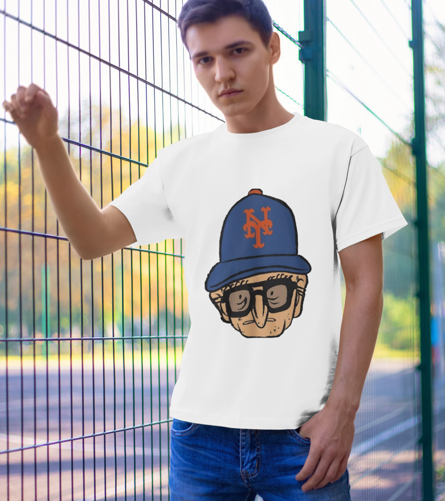 Old Jewish Men Big Head Caricature Mets Cap T-Shirt