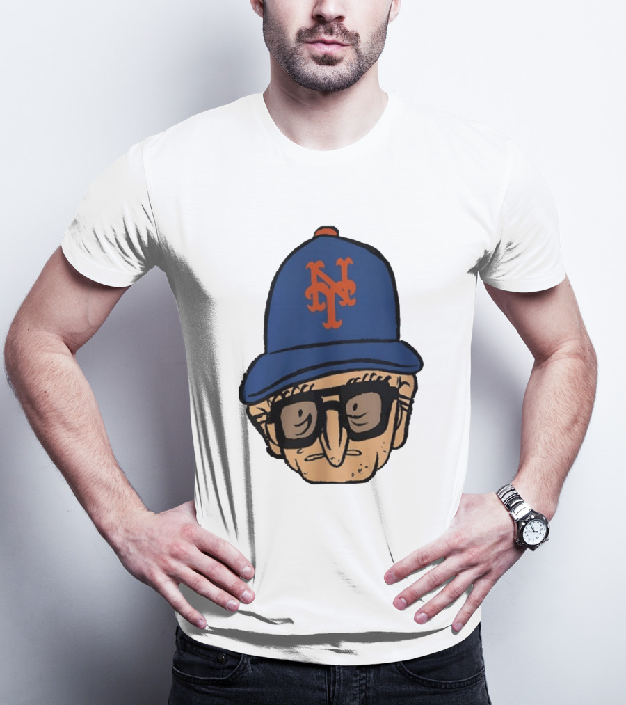 Old Jewish Men Big Head Caricature Mets Cap T-Shirt