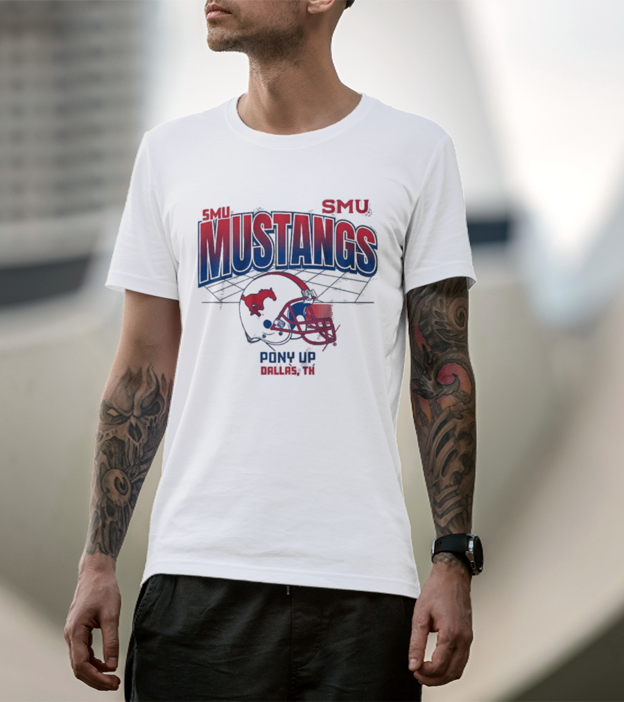 SMU Mustangs Pony Up Dallas Texas Football Helmet T-Shirt