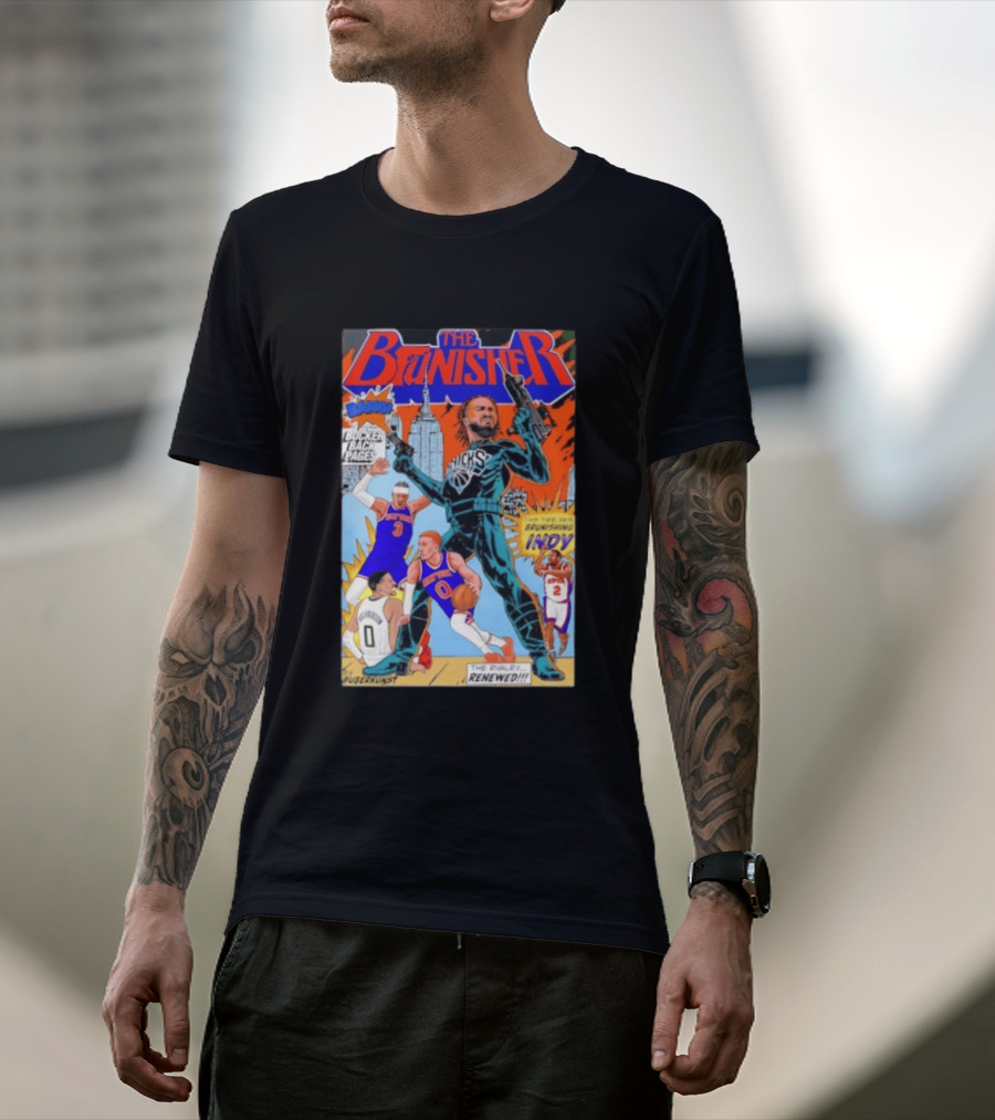 Knicks Comic Crossover The Brunisher Bocker Backpages Featuring Empire State Building T-Shirt