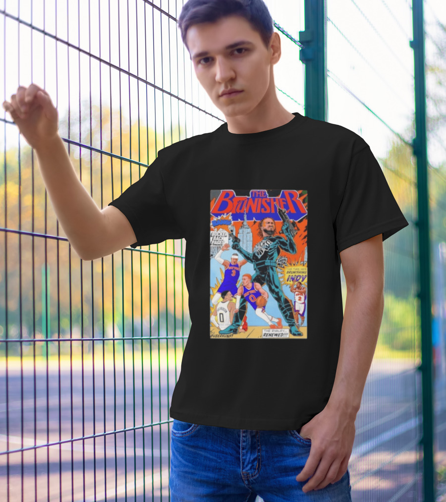 Knicks Comic Crossover The Brunisher Bocker Backpages Featuring Empire State Building T-Shirt