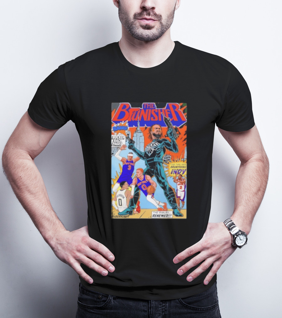 Knicks Comic Crossover The Brunisher Bocker Backpages Featuring Empire State Building T-Shirt