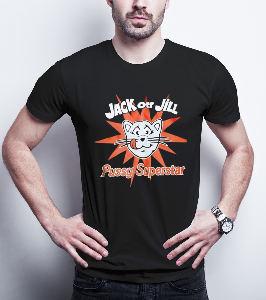 Jack Off Jill Pussy Superstar Retro Cat Face Sunburst T-Shirt