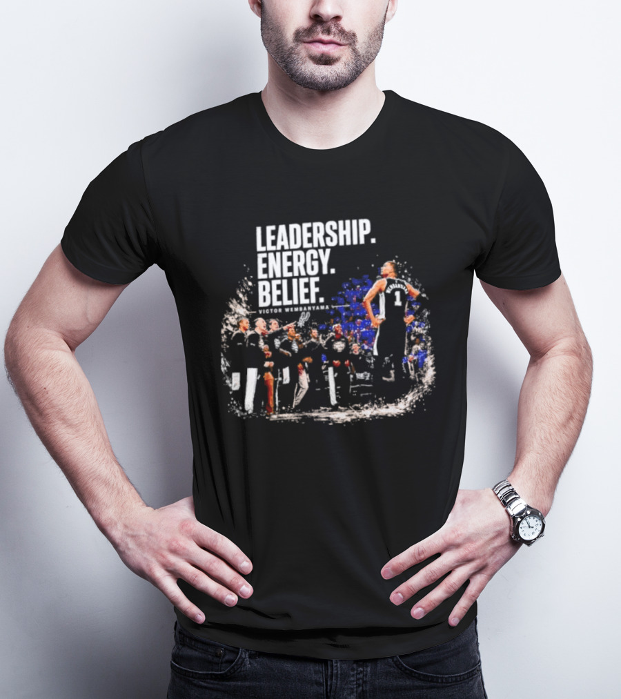 Leadership Energy Belief Victor Wembanyama Basketball Team Triumph T-Shirt