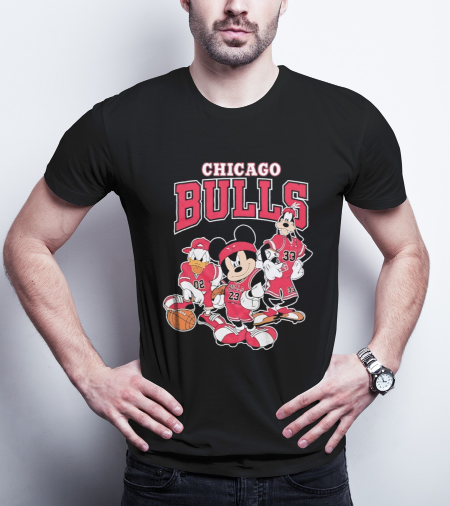 Mickey Mouse Donald Duck Goofy Chicago Bulls Jerseys Basketball T-Shirt