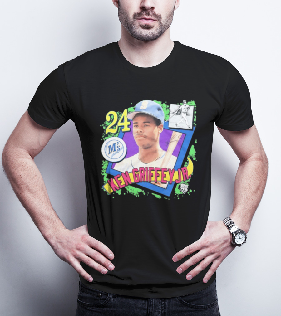 Ken Griffey Jr 24 Seattle Mariners Baseball Card Retro Topps 75 M's T-Shirt