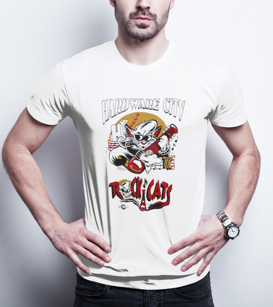 Hardware City Rock Cats Cool Guitar Playing Cat T-Shirt