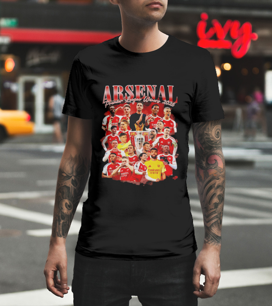 Arsenal Premier League Champions 2026 Celebratory Team Collage T-Shirt