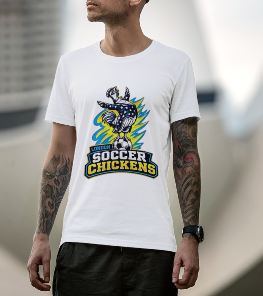 London Soccer Chickens Rooster On Soccer Ball With Stars And Stripes T-Shirt