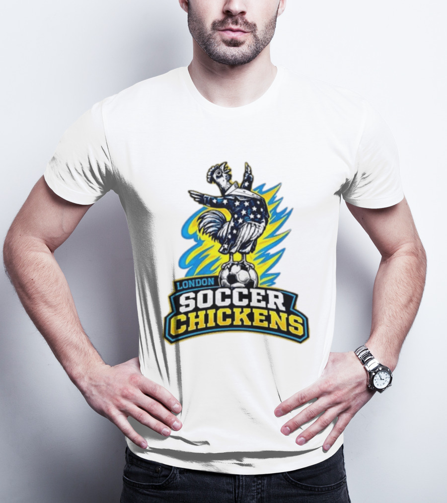 London Soccer Chickens Rooster On Soccer Ball With Stars And Stripes T-Shirt