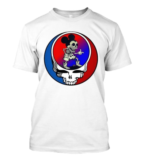 Mickey Mouse Skeleton With Grateful Dead Skull And Roses T-Shirt