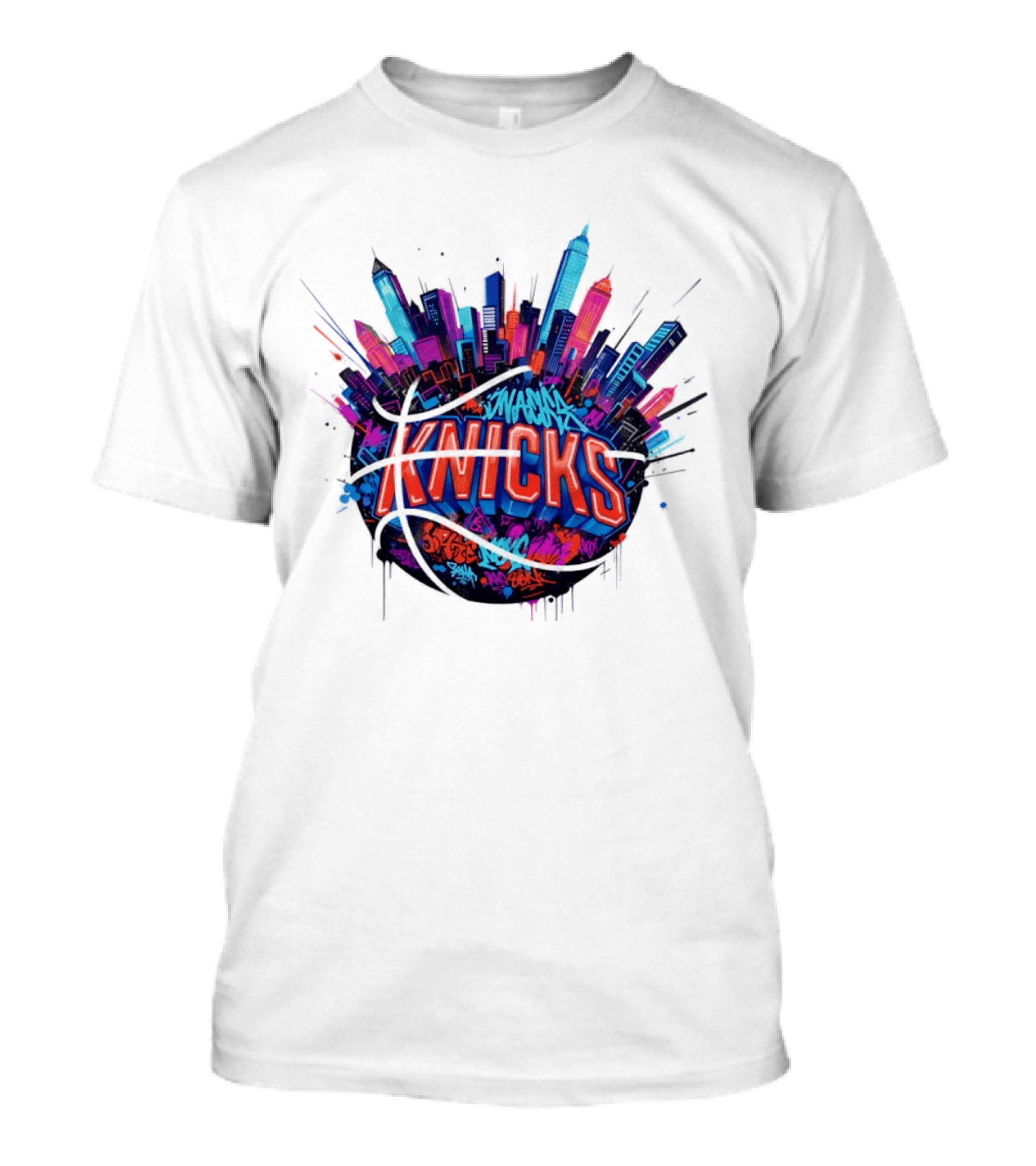 New York Knicks Graffiti Street Skyline Basketball T-Shirt