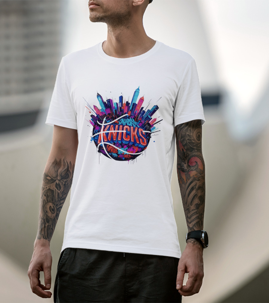 New York Knicks Graffiti Street Skyline Basketball T-Shirt