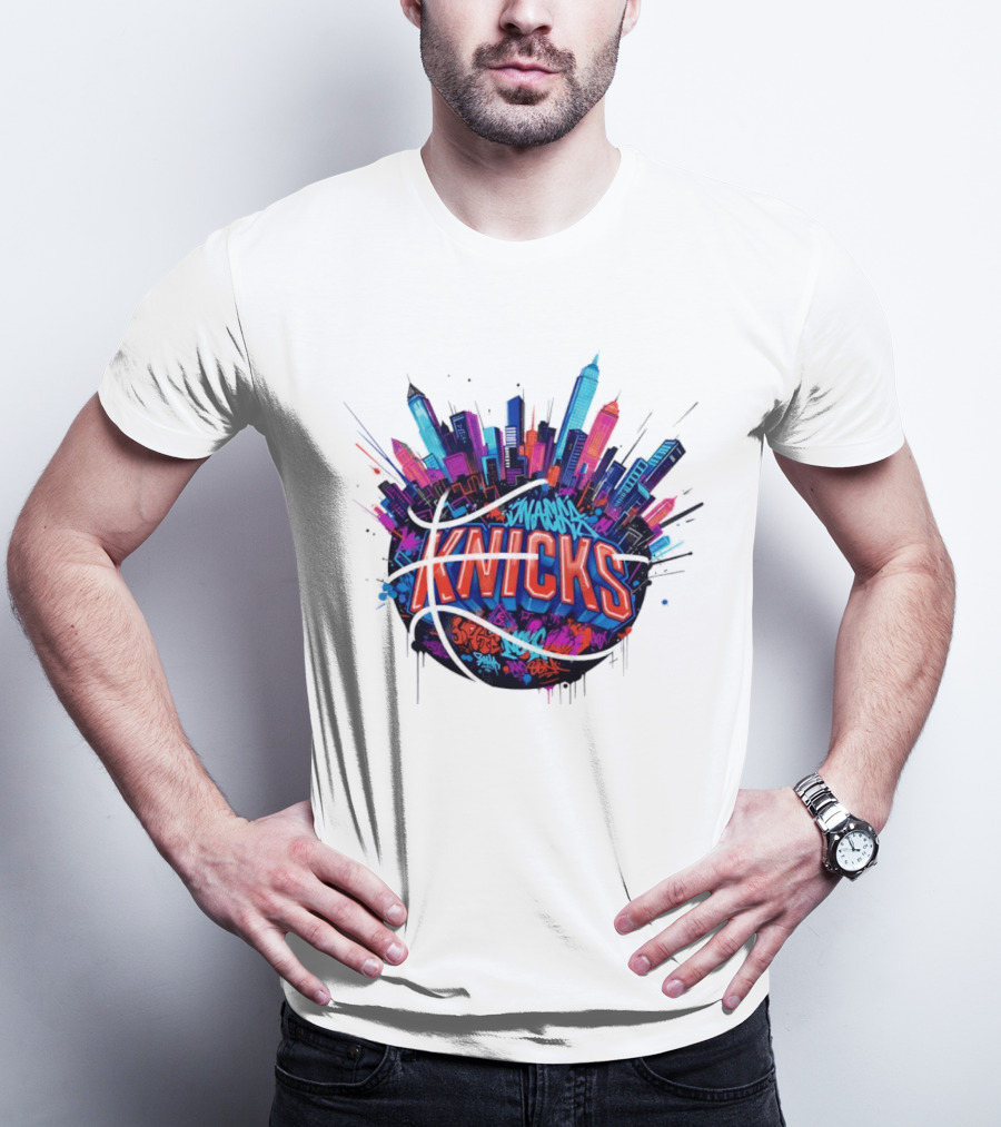 New York Knicks Graffiti Street Skyline Basketball T-Shirt