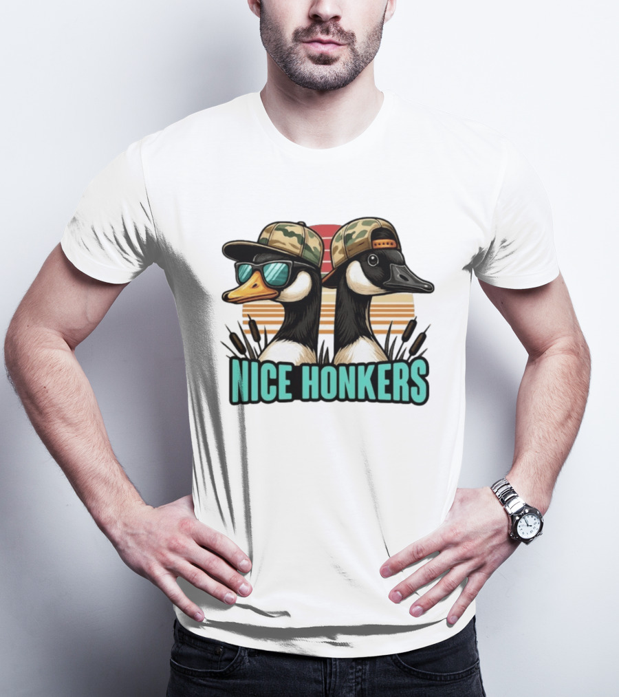 Nice Honkers Duck Hunting Fathers Day Camouflage Hat Sunglasses T-Shirt