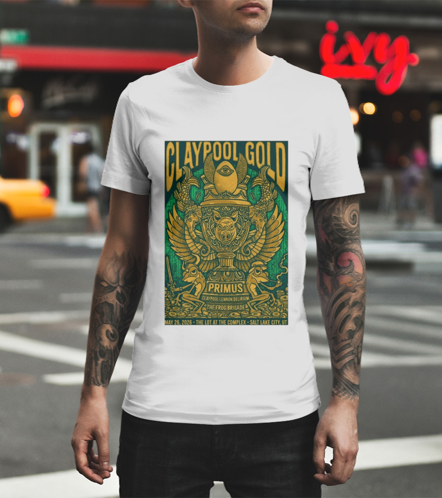 Claypool Gold Primus Salt Lake City UT 5 26 2026 The Complex Claypool Lennon Delirium Frog Brigade T-Shirt