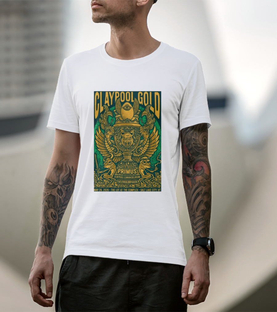Claypool Gold Primus Salt Lake City UT 5 26 2026 The Complex Claypool Lennon Delirium Frog Brigade T-Shirt