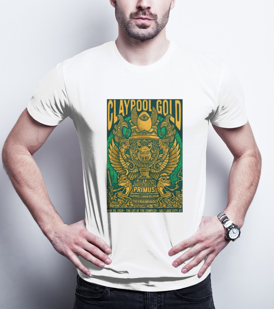 Claypool Gold Primus Salt Lake City UT 5 26 2026 The Complex Claypool Lennon Delirium Frog Brigade T-Shirt
