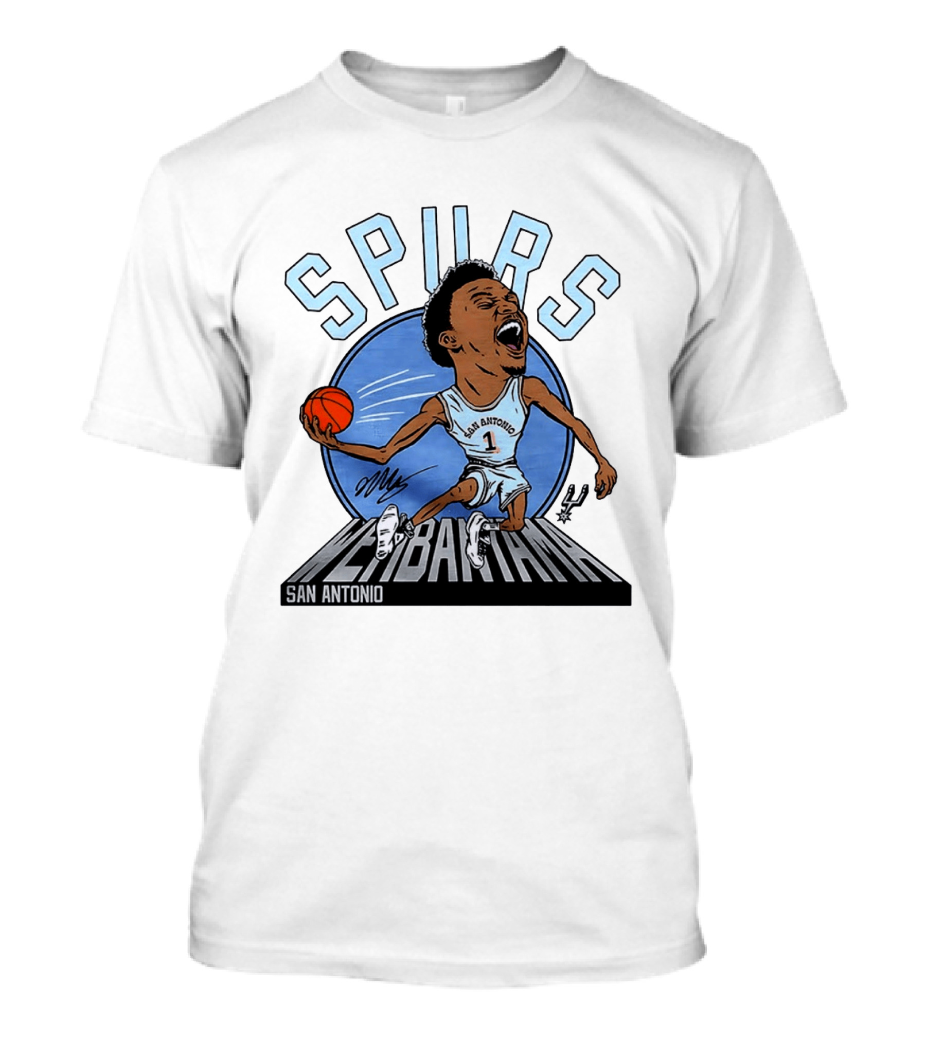 Spurs San Antonio Keldon Johnson Caricature Wembanyama 2026 NBA Basketball T-Shirt