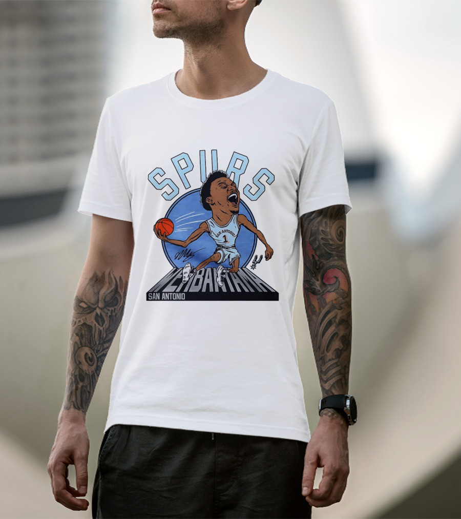Spurs San Antonio Keldon Johnson Caricature Wembanyama 2026 NBA Basketball T-Shirt