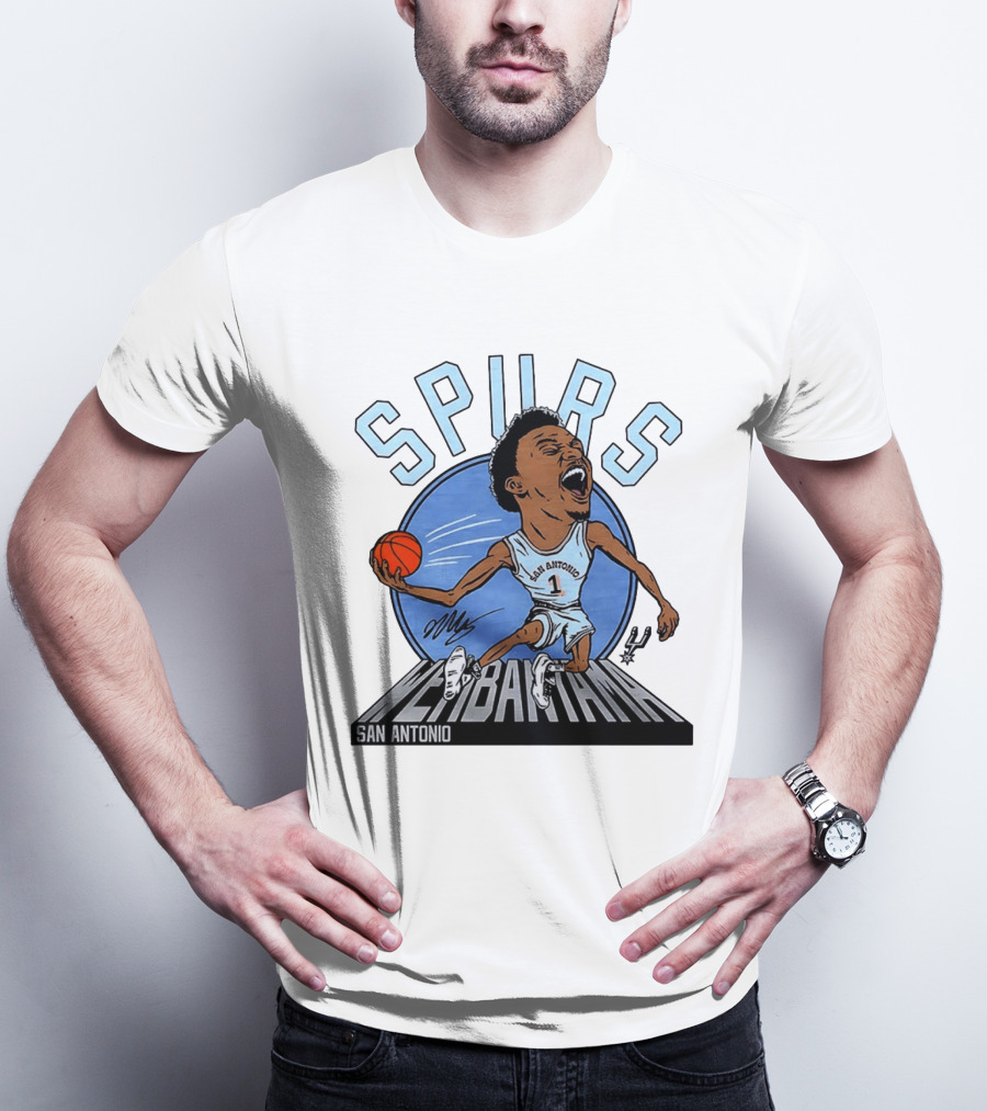 Spurs San Antonio Keldon Johnson Caricature Wembanyama 2026 NBA Basketball T-Shirt