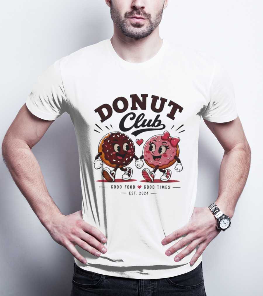 Donut Club Good Food Good Times Est 2024 Cartoon Characters T-Shirt