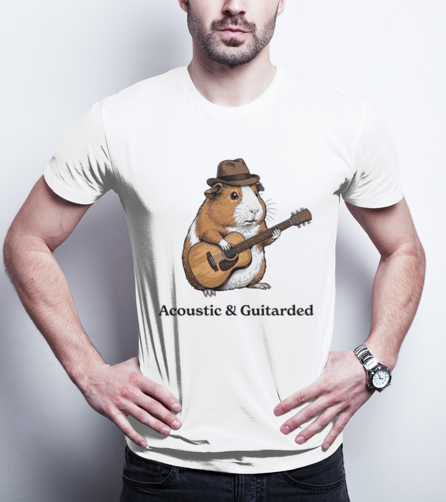 Guinea Pig With Guitar And Hat Acoustic Guitarded T-Shirt