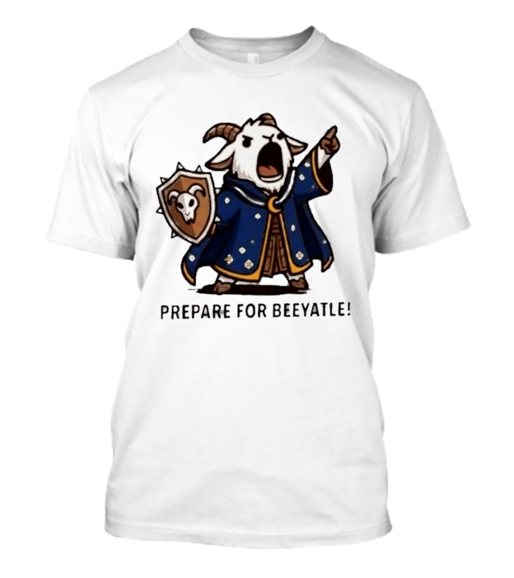 Wizard Goat Prepare For Beeyatle Fantasy Battle Mage Cloak Shield T-Shirt