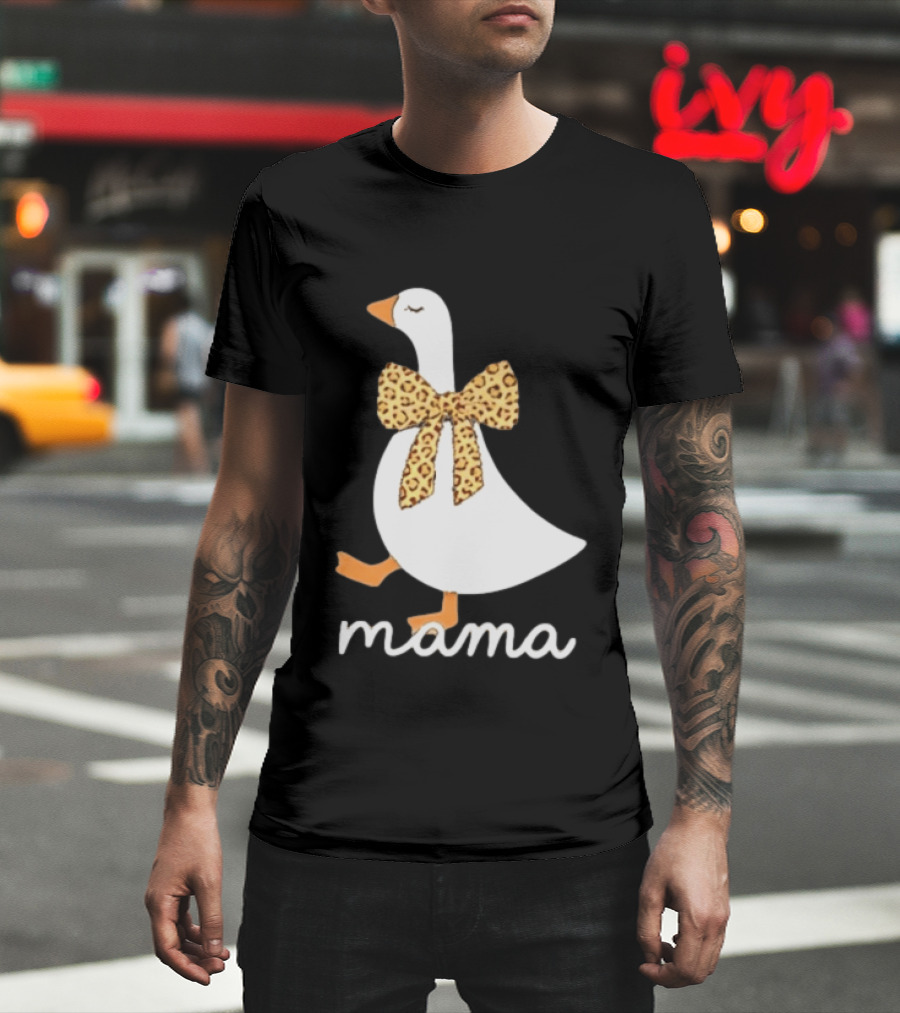 Leopard Bow Goose Mama Cute Animal Print T-Shirt