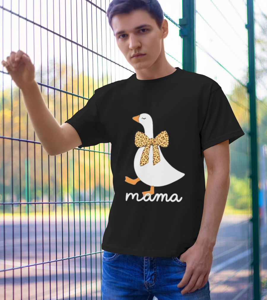 Leopard Bow Goose Mama Cute Animal Print T-Shirt