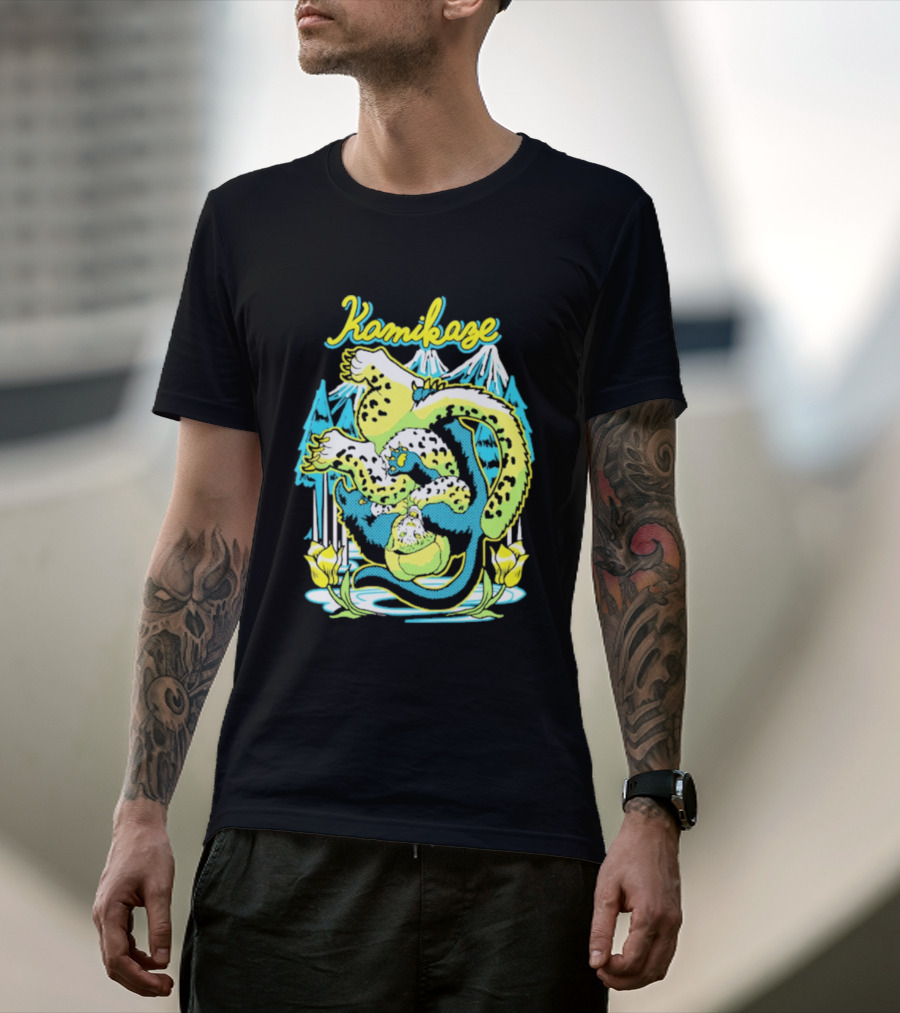 Kamikaze Dragon With Mountain And Lotus T-Shirt