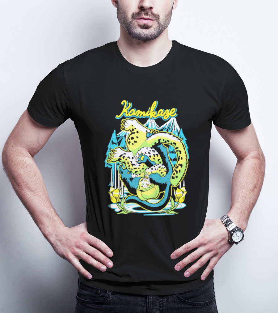 Kamikaze Dragon With Mountain And Lotus T-Shirt