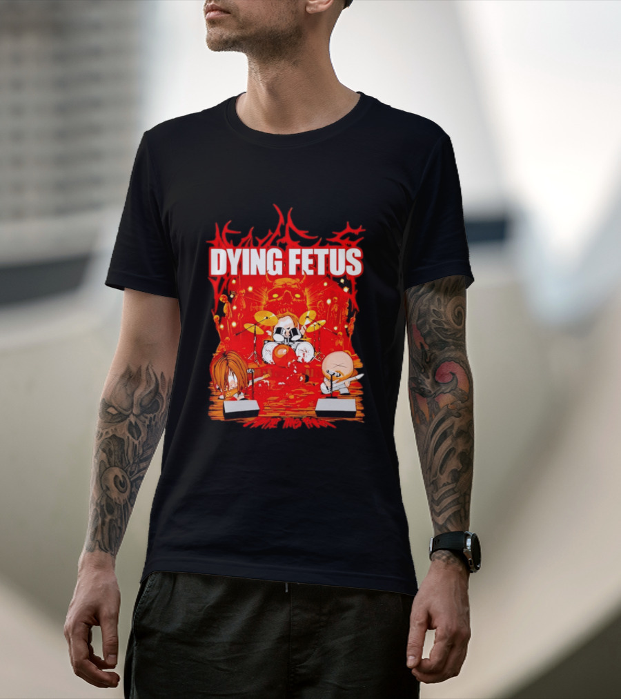 Dying Fetus Cartoon Band Rocking Out In Red Scene T-Shirt