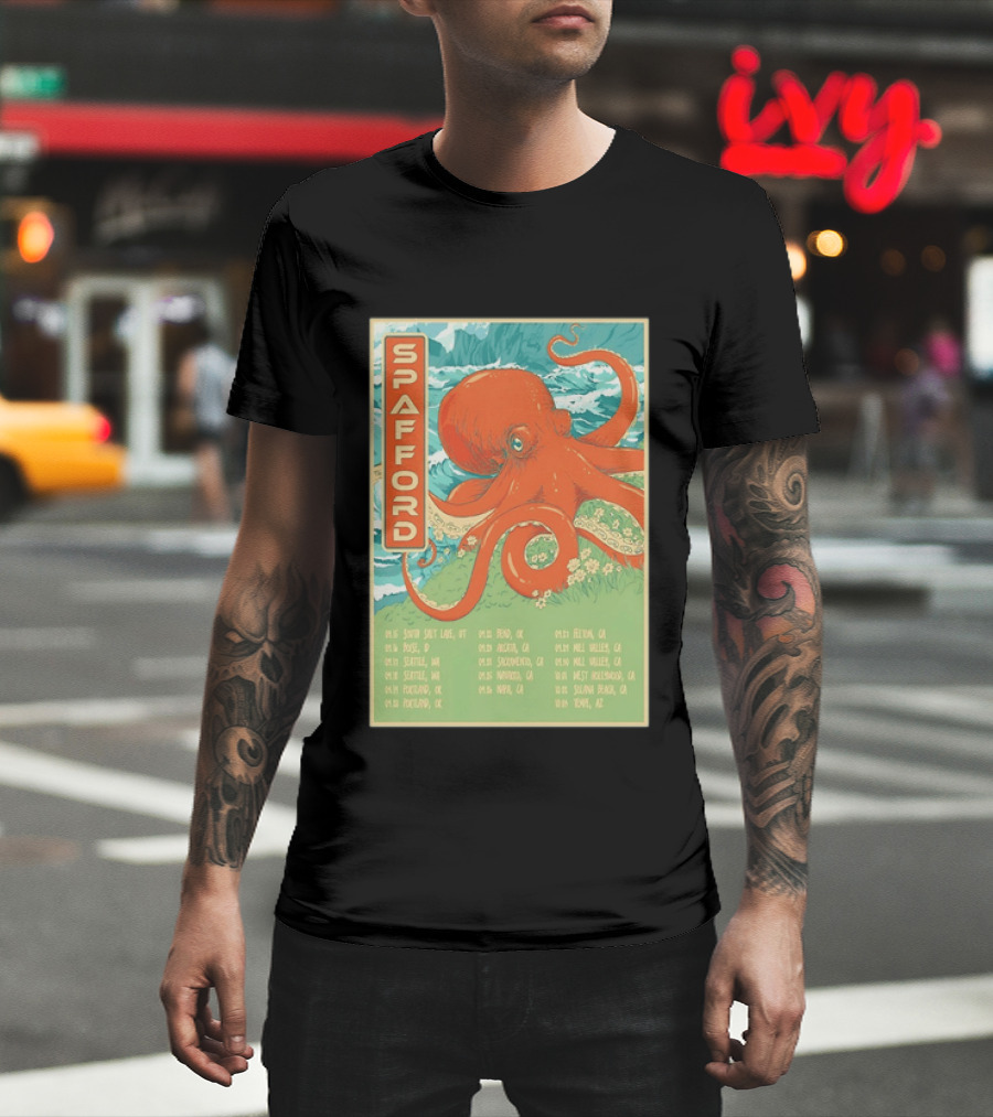 Spafford Fall Tour 2026 Octopus Illustration With Cities And Dates T-Shirt