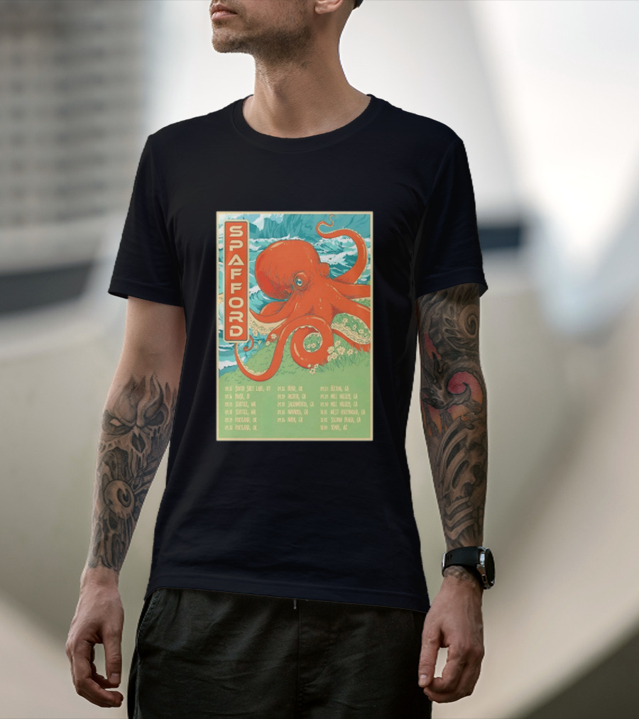 Spafford Fall Tour 2026 Octopus Illustration With Cities And Dates T-Shirt