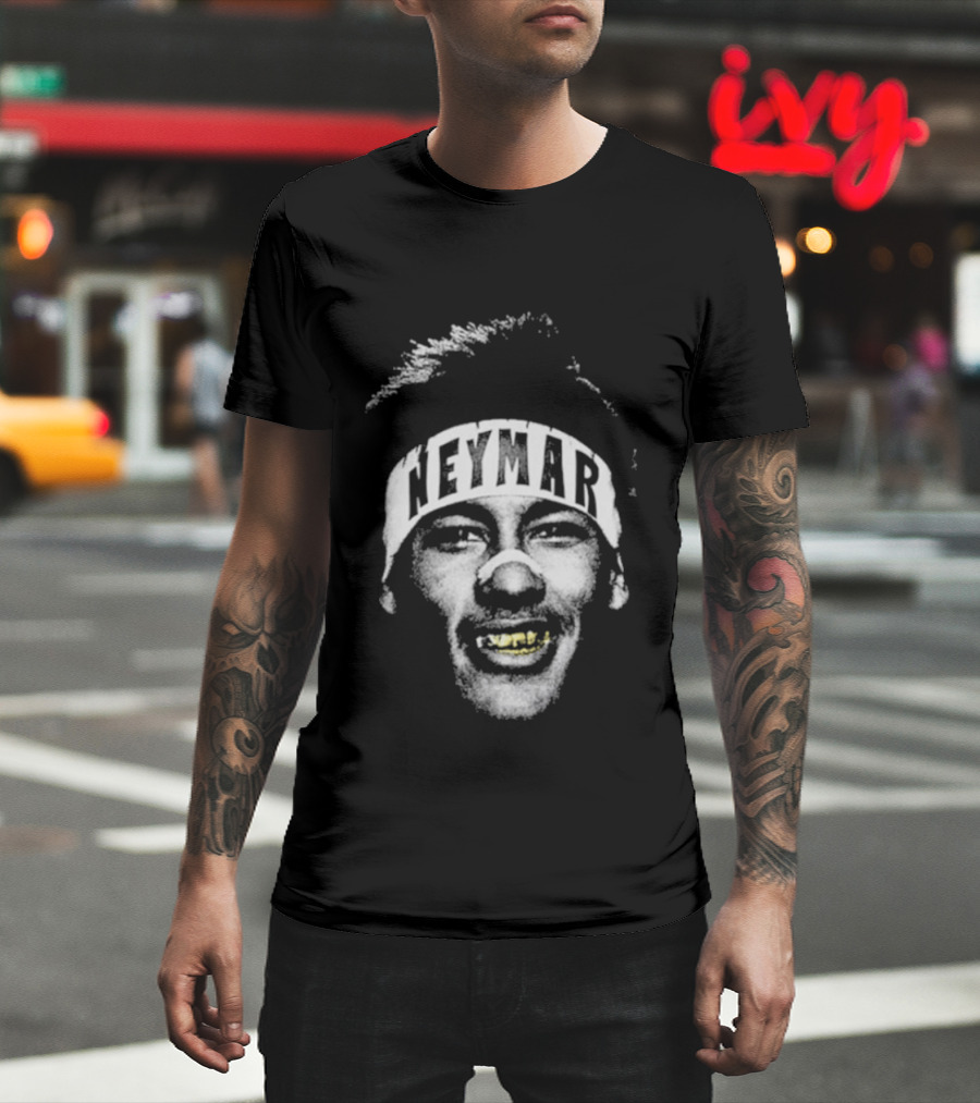 Neymar Headband Gold Grill Black And White T-Shirt