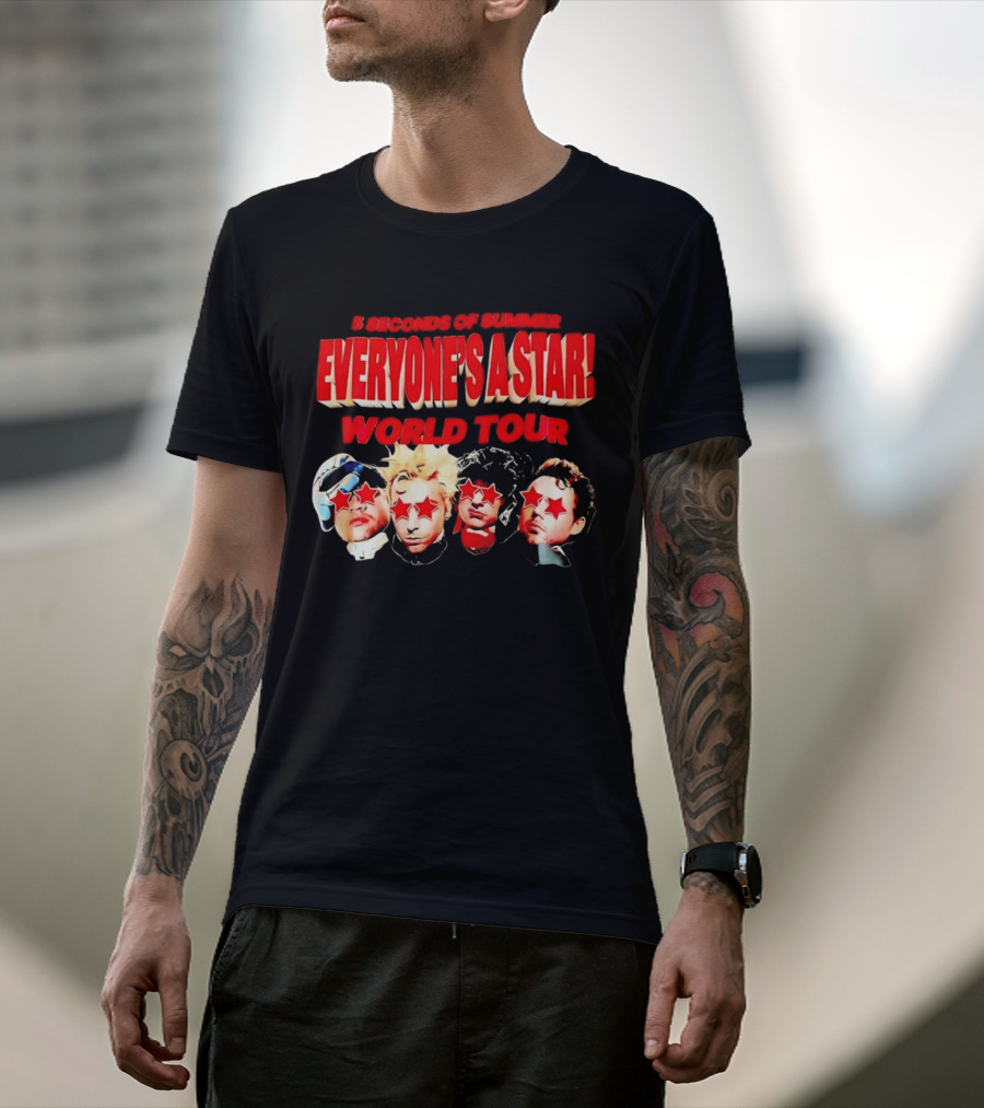 5 Seconds Of Summer Everyone's A Star World Tour Red Star Faces T-Shirt