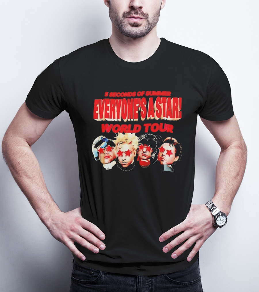 5 Seconds Of Summer Everyone's A Star World Tour Red Star Faces T-Shirt