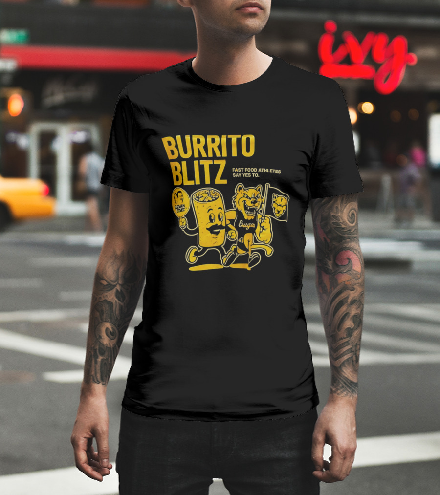 Burrito Blitz Fast Food Athletes Say Yes To Playful Mascot Race T-Shirt