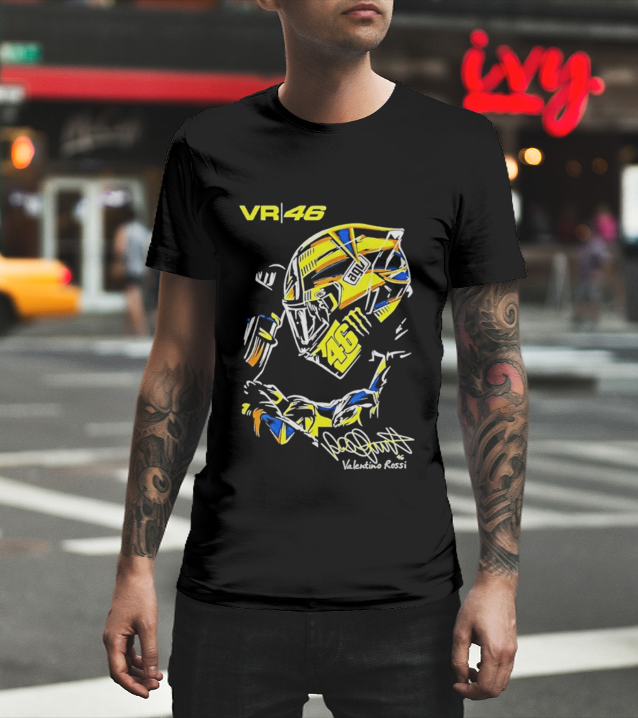 Valentino Rossi VR46 MotoGP Sun And Moon Racing Helmet Yellow Blue T-Shirt