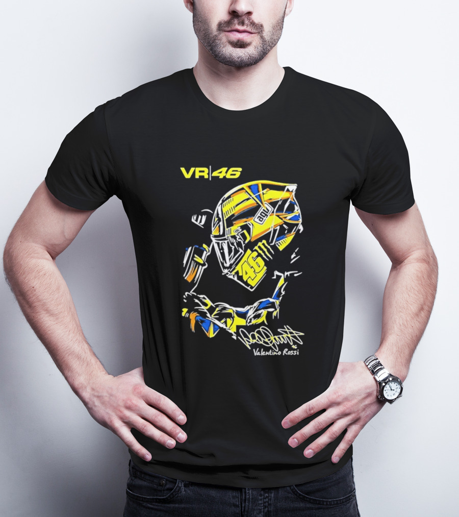 Valentino Rossi VR46 MotoGP Sun And Moon Racing Helmet Yellow Blue T-Shirt