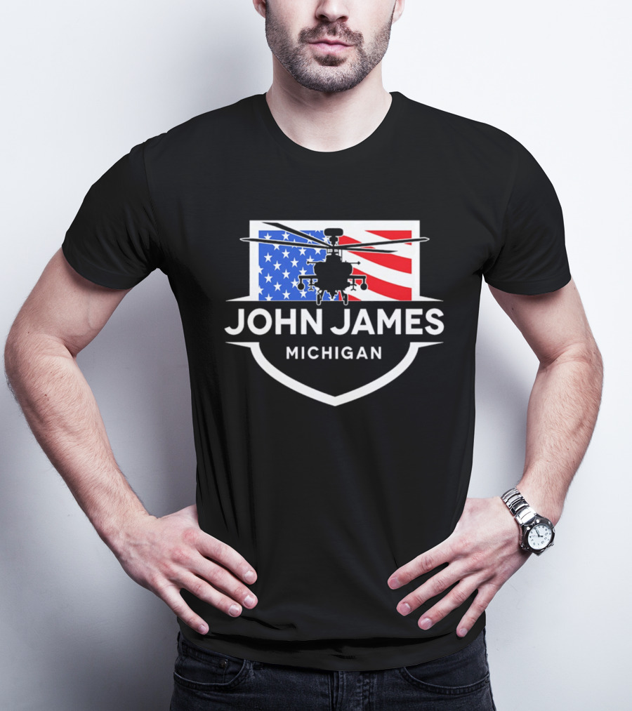 John James Michigan American Flag Helicopter T-Shirt