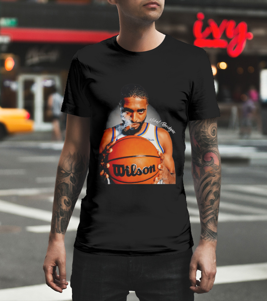Mikal Bridges Smoking Cigar New York Knicks Wilson Basketball T-Shirt