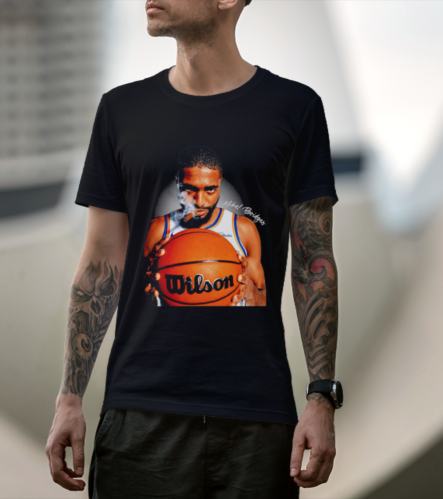 Mikal Bridges Smoking Cigar New York Knicks Wilson Basketball T-Shirt