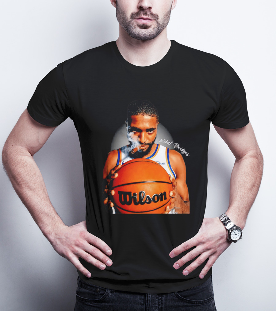 Mikal Bridges Smoking Cigar New York Knicks Wilson Basketball T-Shirt