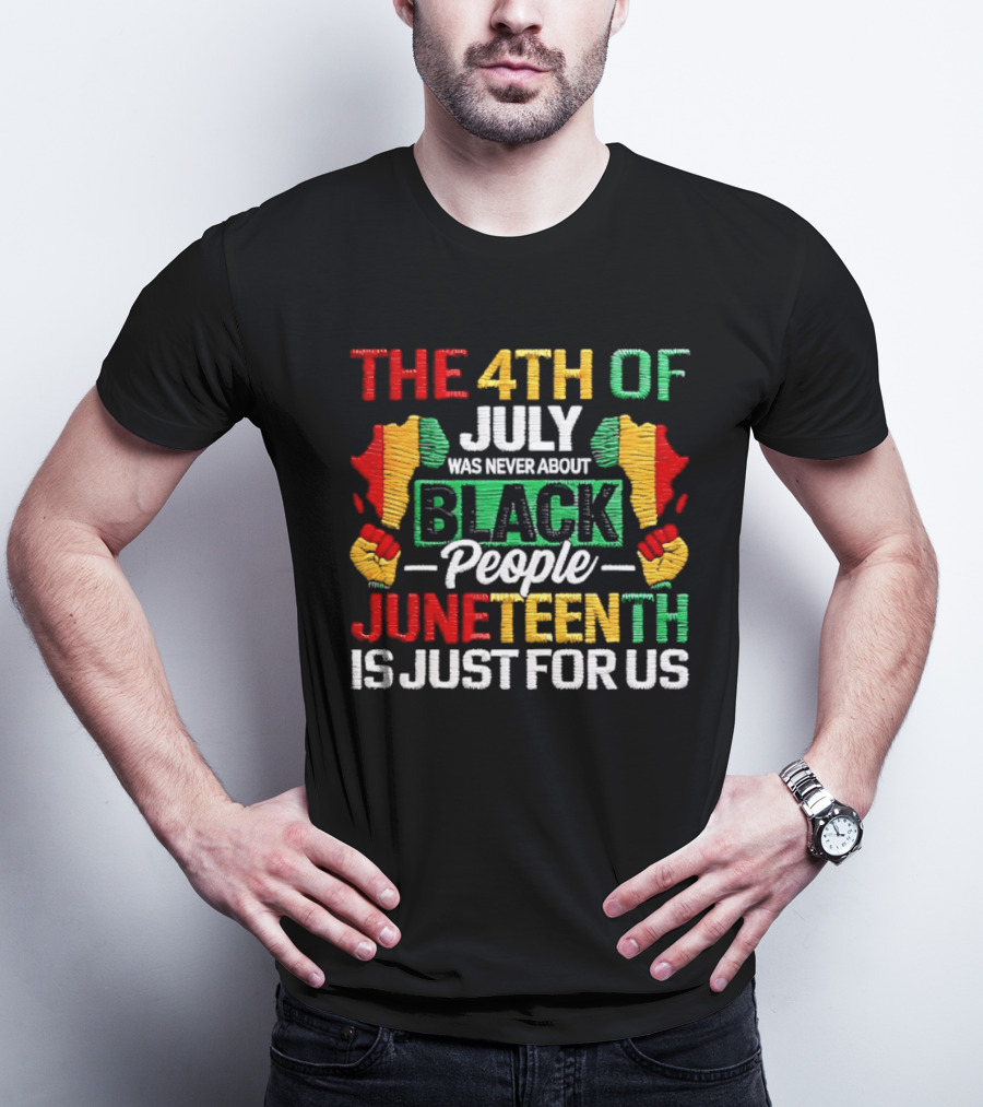 The 4th Of July Was Never About Black People Juneteenth Is Just For Us Text With African Map T-Shirt